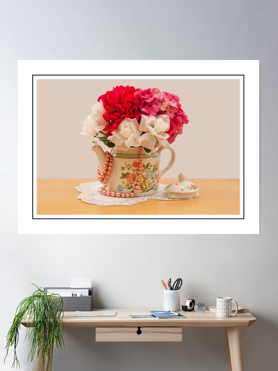 Kna Prints - Beautiful Antique Tea Pot Full Of Pink Flowers For Home ...