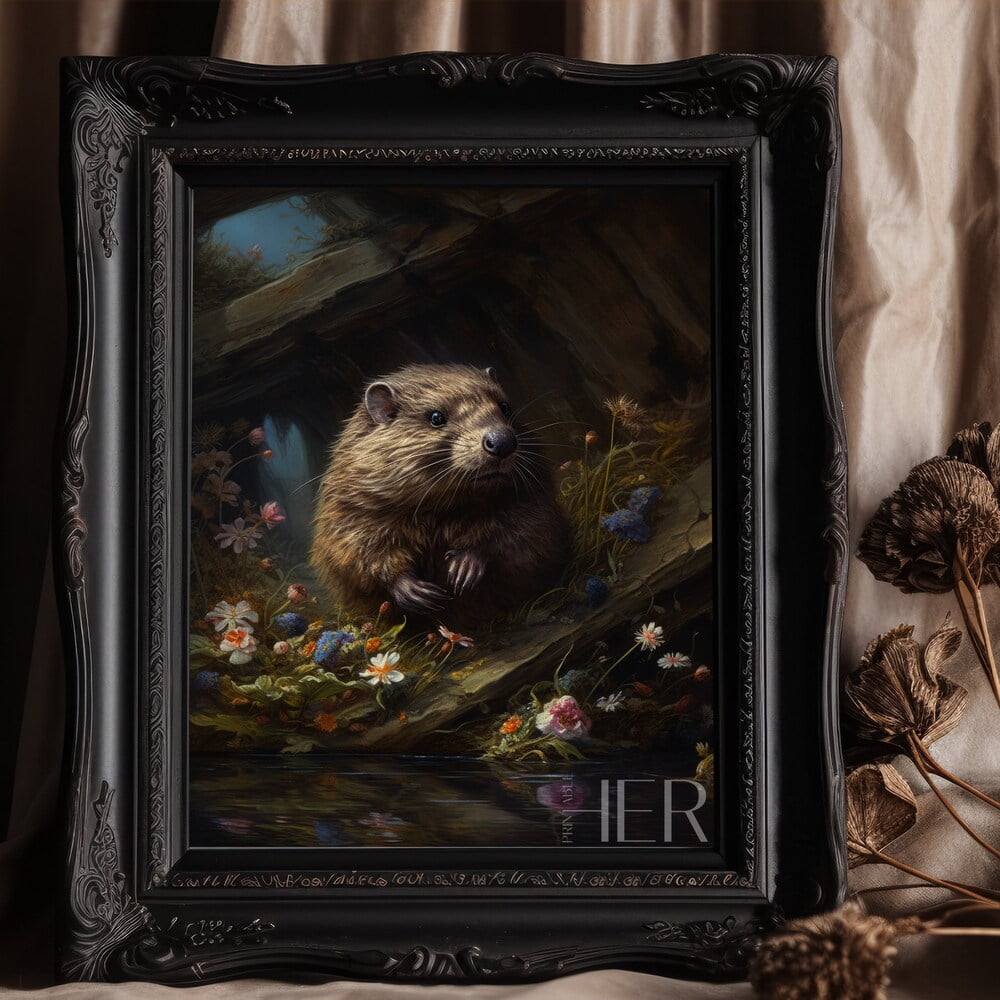 Kna Prints - Beaver And Wildflowers Forest Core Cottagecore Academia ...