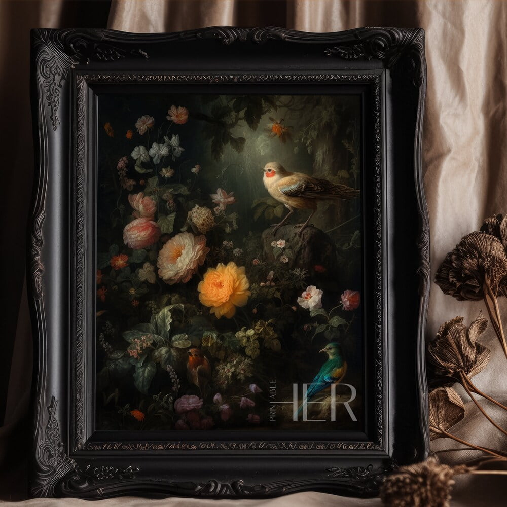 Kna Prints - Birds Dark Forest Core Cottagecore Academia Gothic Floral ...