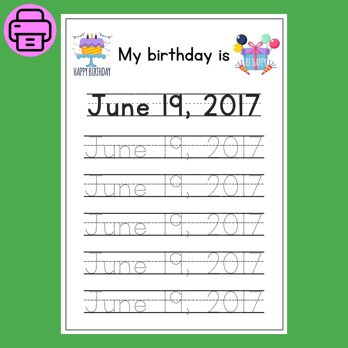 Kna Prints - Birthday Tracing Worksheet My Birthday Tracing My Birthday ...