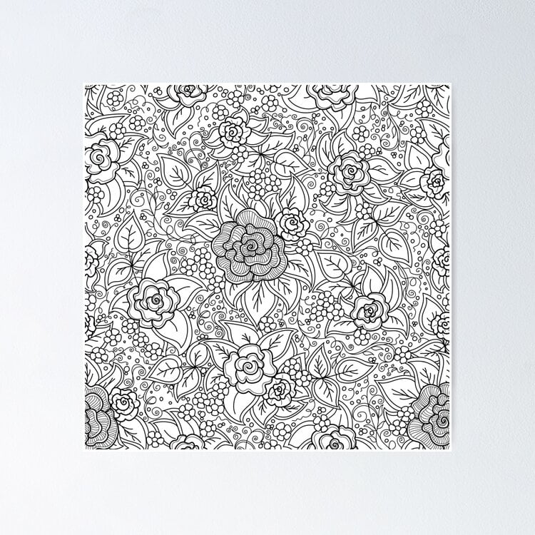 Kna Prints - Black And White Floral Pattern Poster, UNFRAMED-12x18 ...