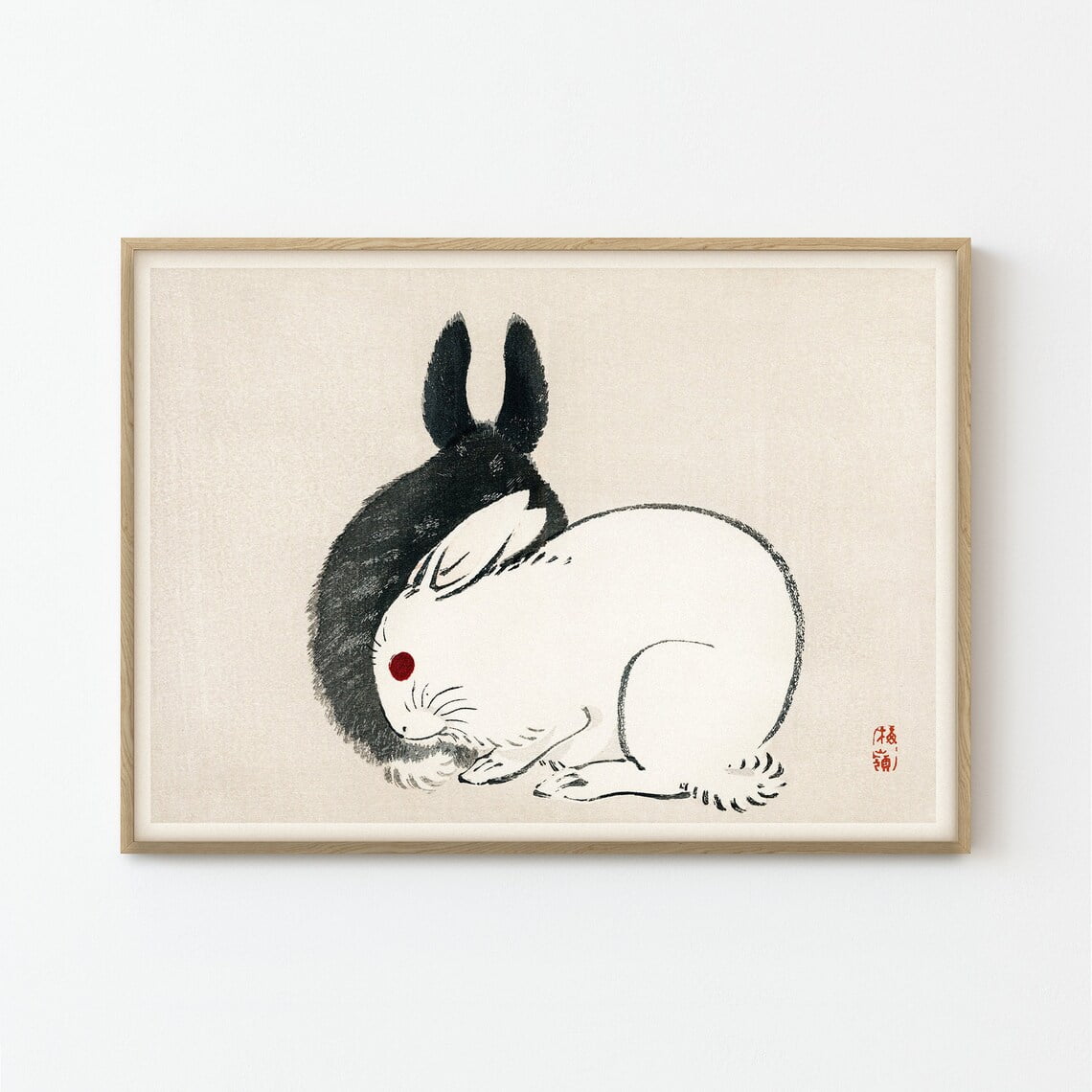 Kna Prints - Black And White Rabbits Japanese Fine Art Print Home Decor ...