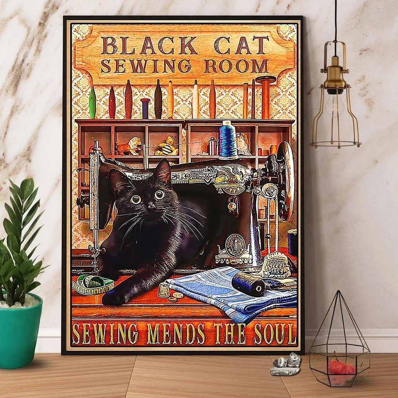 Kna Prints - Black Cat Sewing Room Sewing Mends The Soul Lovely Cat ...