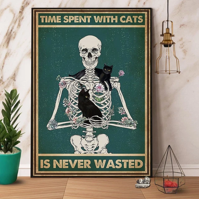 Kna Prints - Black Cat & Skeleton Time Spent With Cats Is Never Wasted ...