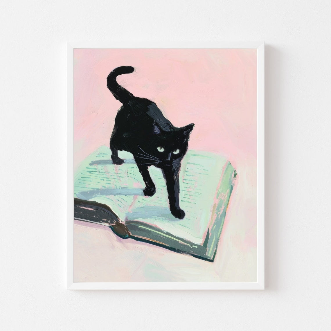 Kna Prints - Black Cat Spell Book Painting Pink Wall Art Print Spooky ...