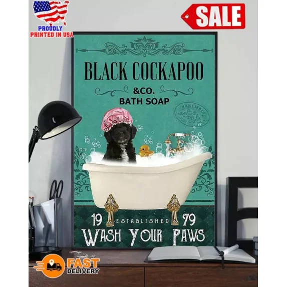 Kna Prints - Black Cockapoo And Co Bath Soap Wash Your Paws Poster ...