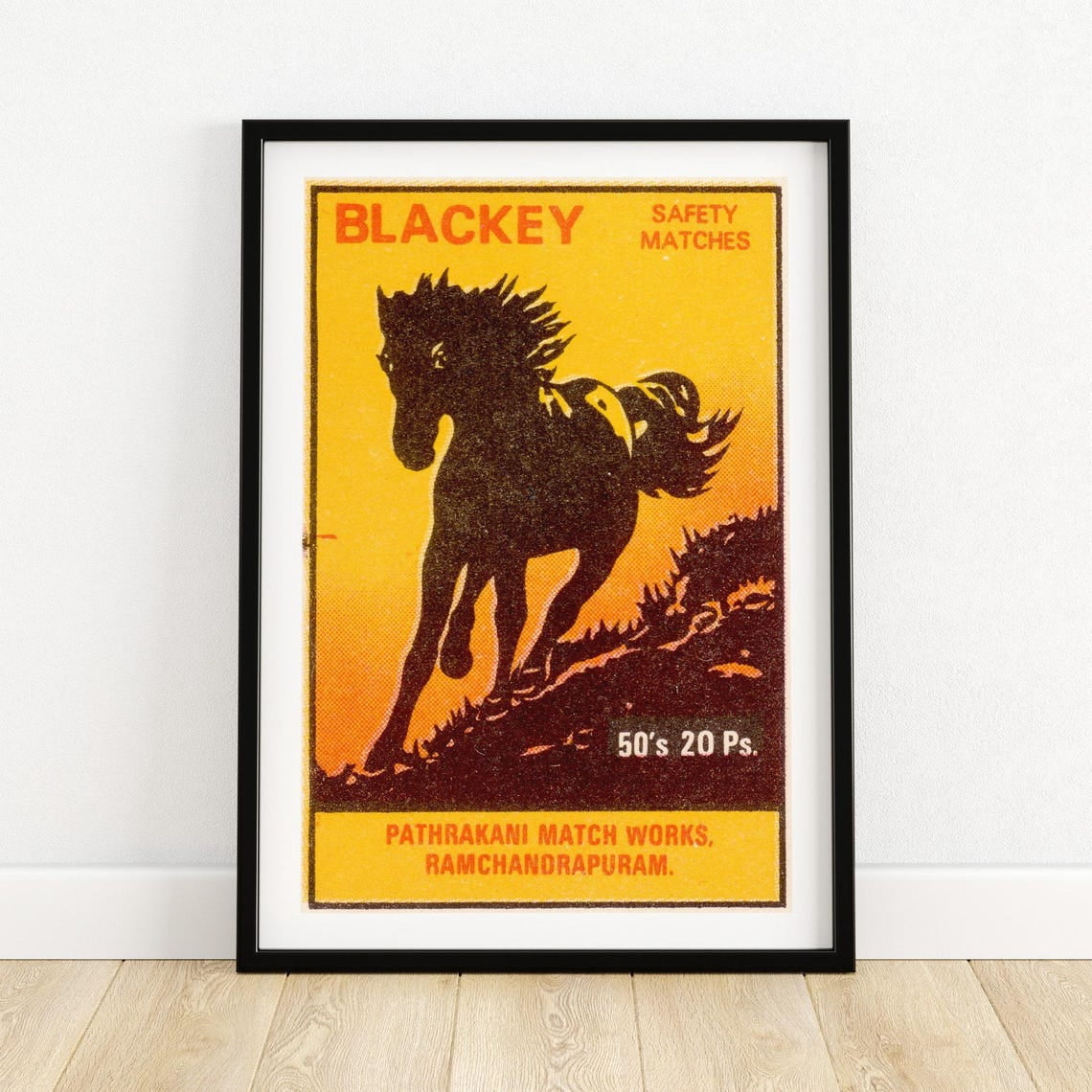 Kna Prints - Black Horse Matchbox Art Print Vintage Indian Design Retro ...