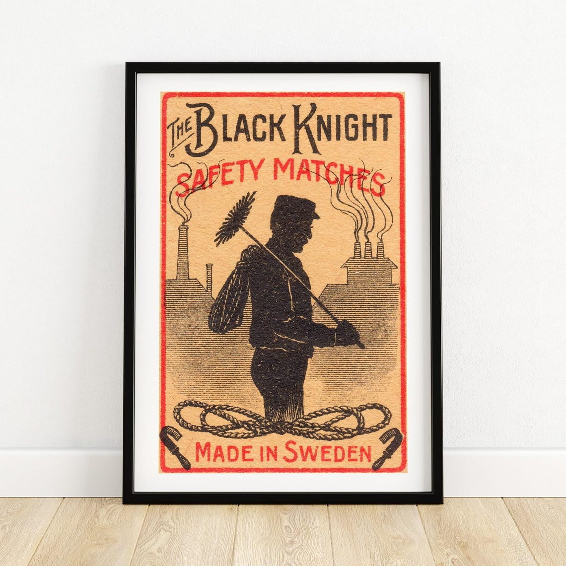 Kna Prints - Black Knight Safety Matches Vintage Swedish Print Art ...