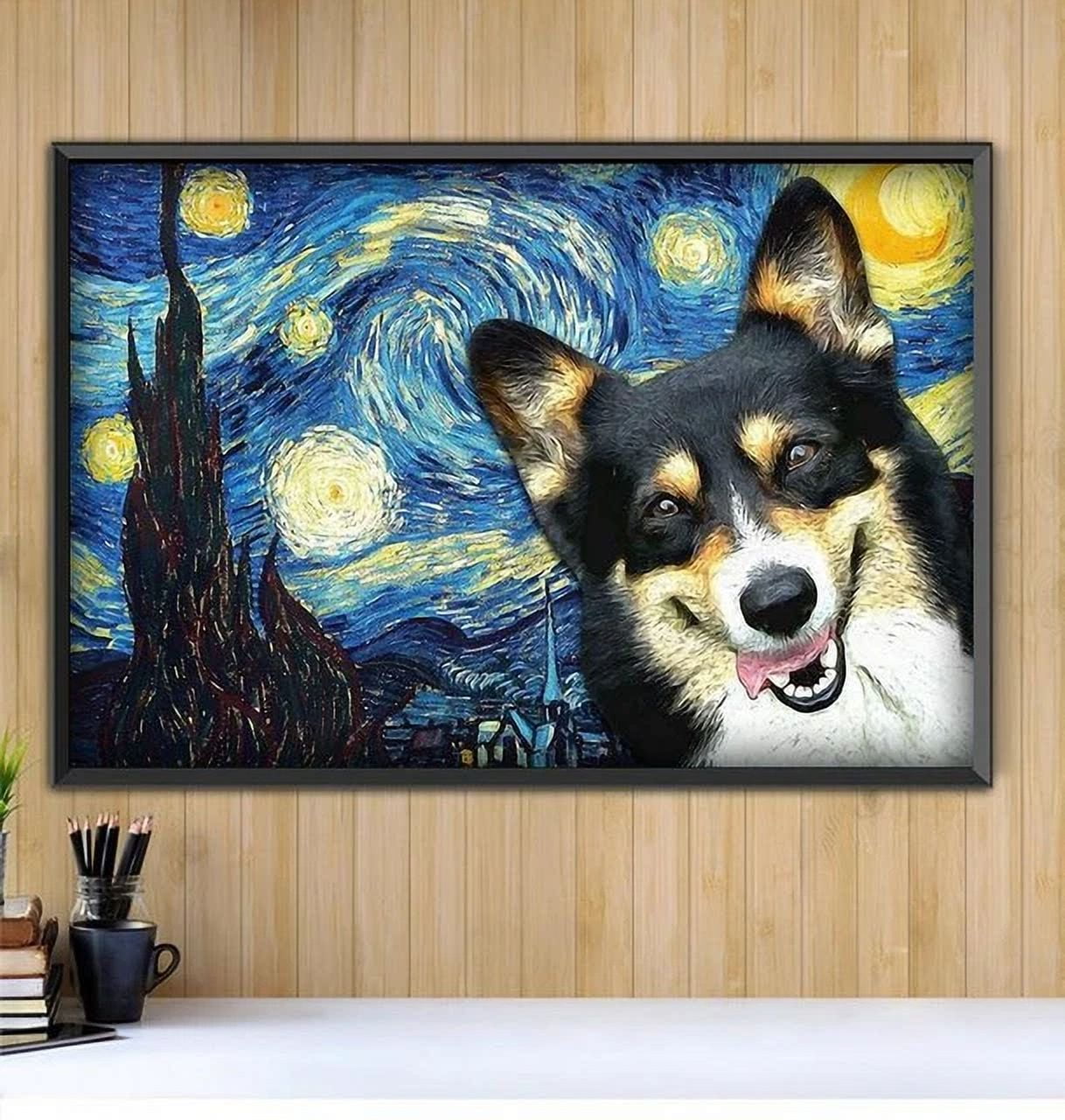 Kna Prints - Black Tan Corgi Starry Night Poster Home Decor, Vintage ...