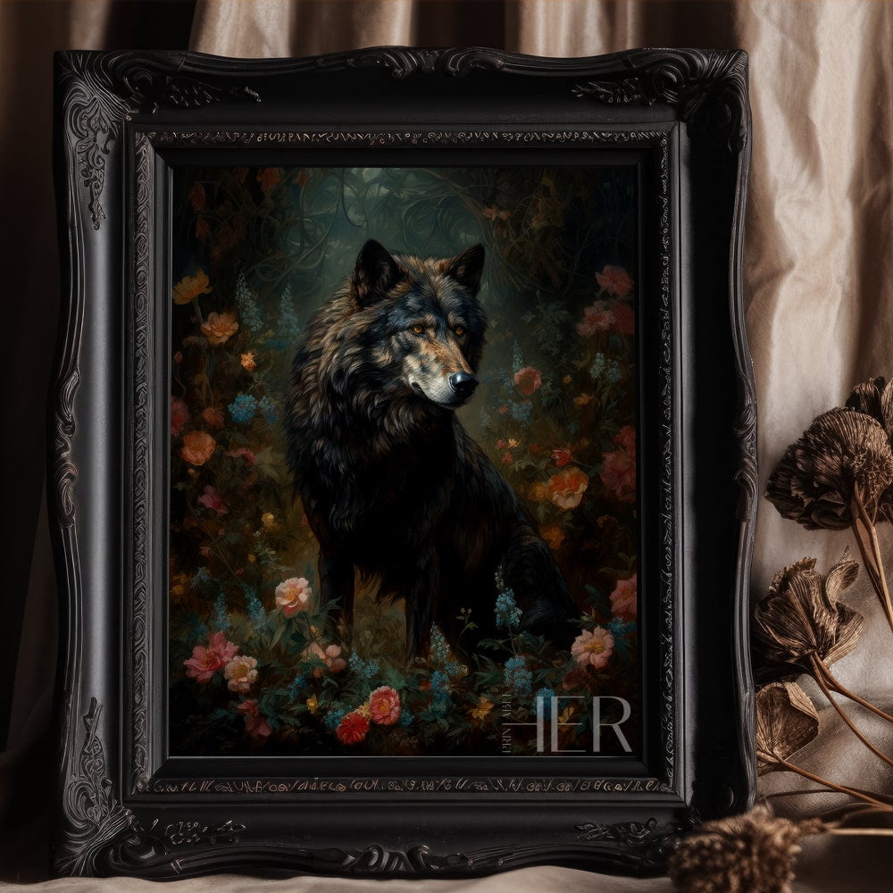 Kna Prints - Black Wolf In Deep Forest Core Dark Cottagecore Academia ...