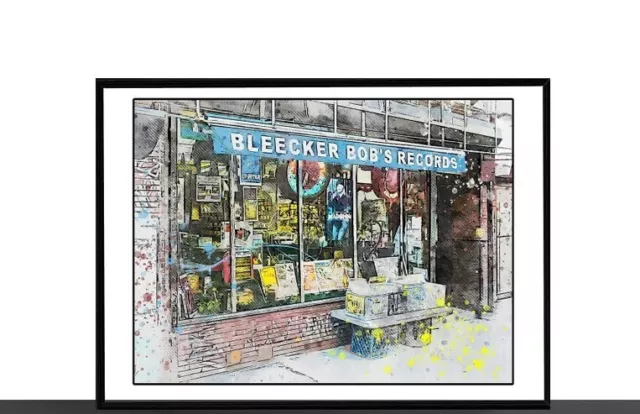 Kna Prints - Bleecker Bob'S Record Store Ink Sketch Watercolor Poster ...