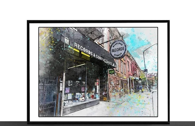 Kna Prints - Bleecker Street Records Ink Sketch Watercolor Poster ...