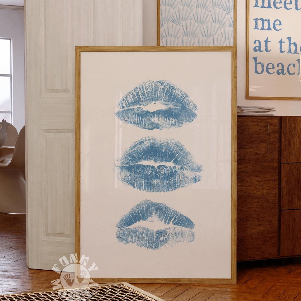Kna Prints - Blue Kiss Lips Wall Art, Kisses Print, Retro Lips Poster ...