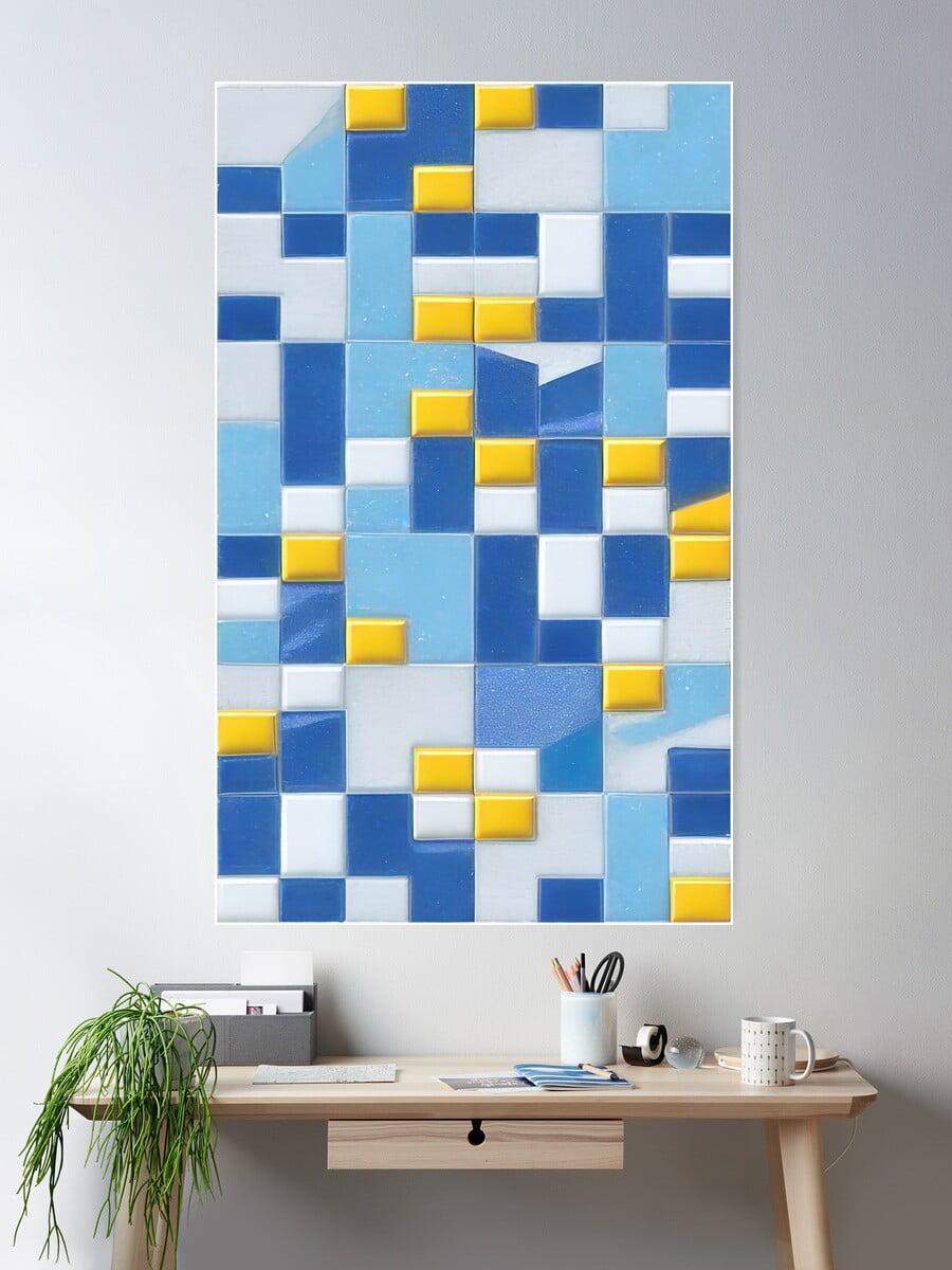 Kna Prints - Blue,Yellow,Blue Tile Texture Background Poster, UNFRAMED ...