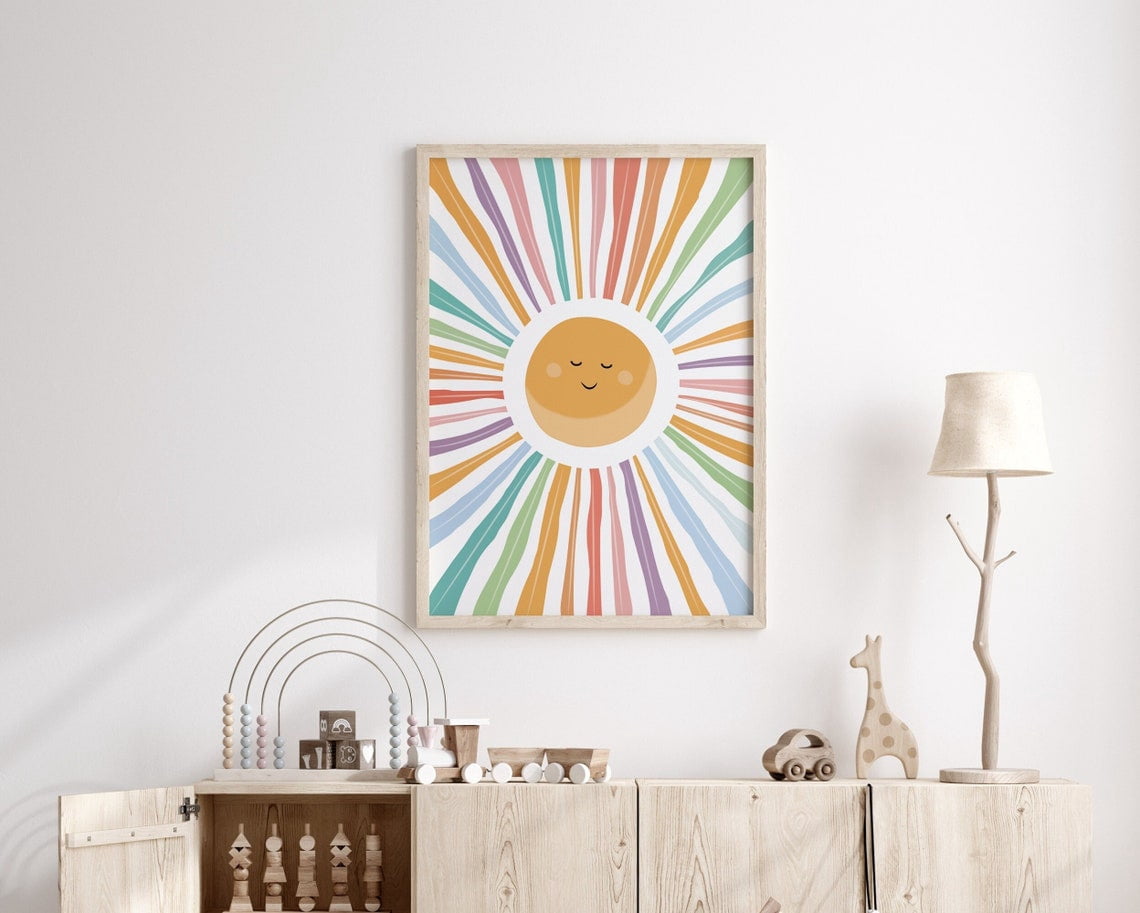 Kna Prints - Boho Nursery Sun Wall Art, Boho Sun Poster, Watercolor Sun ...