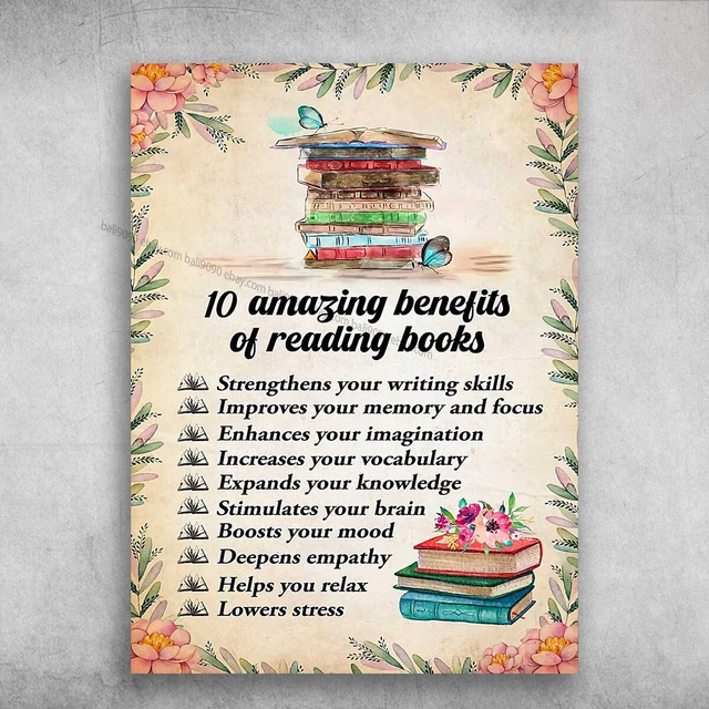 Kna Prints - Book Lover, Reader'S Gift - 10 Amazing Benefits Of Reading Books, Strengthens ...