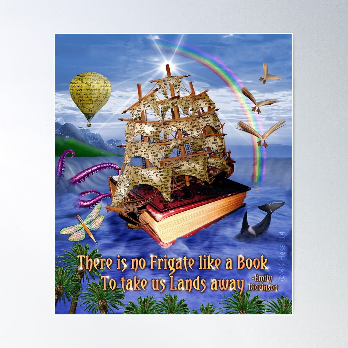 Kna Prints - Book Ship Ocean Scene With Emily Dickinson Quote Poster ...