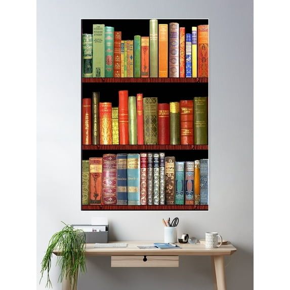 Kna Prints - Bookworm Antique Book Library, Vintage Book Shelf Poster ...