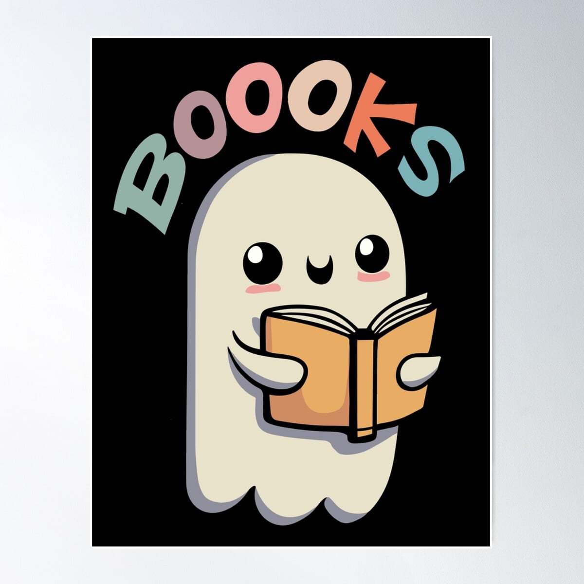 Kna Prints - Boooks - Cute Ghost Reading A Book Poster Wall Art, Modern ...