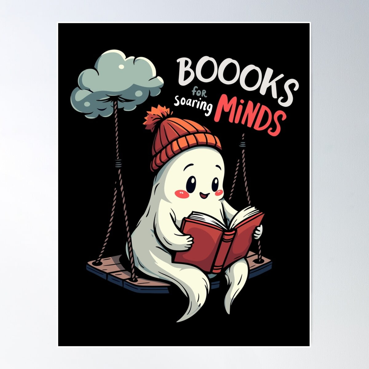 Kna Prints - Boooks For Soaring Minds, Reading-Loving Ghost Poster Wall ...