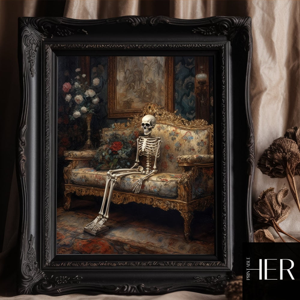 Kna Prints - Bored Skeleton In Victorian Mansion Dark Academia ...