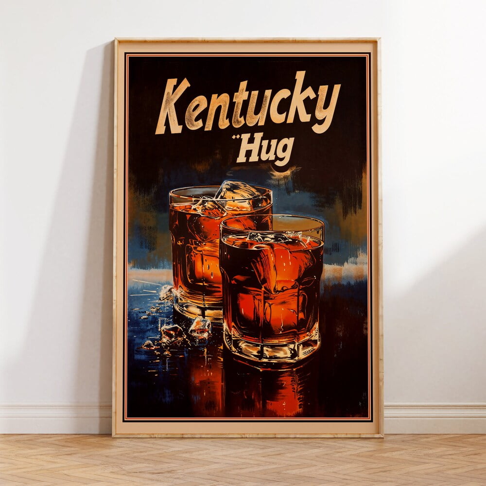 Kna Prints - Bourbon "Kentucky Hug" Poster, Vintage Liquor Ad Style Print, Retro Bar Wall Art ...