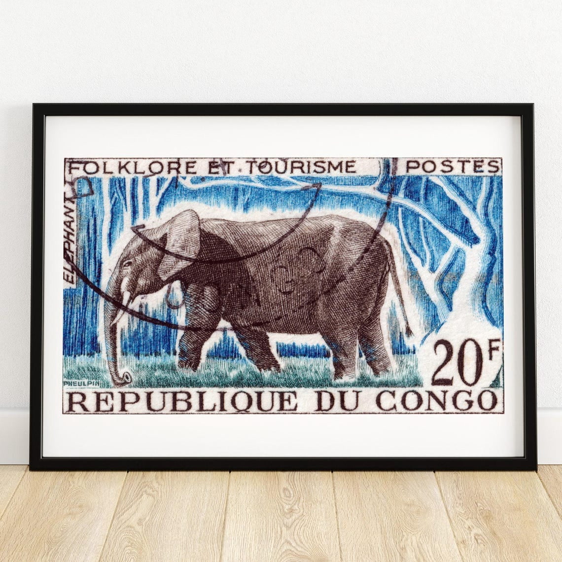 Kna Prints - Bull Elephant - Vintage Congo Art - Postage Stamp Print ...