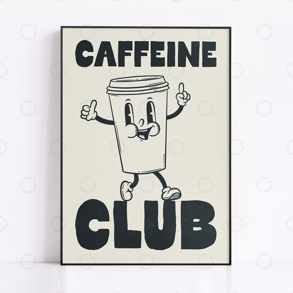Kna Prints - Caffeine Print, Coffee Print, Vintage Poster, Retro Food ...