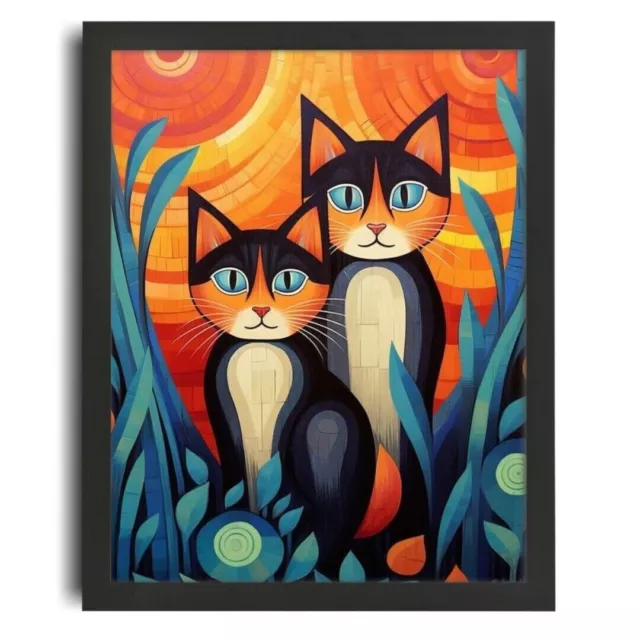 Kna Prints - Cartoon Cats Wall Art Cute Cat Print Impressionist Artwork ...