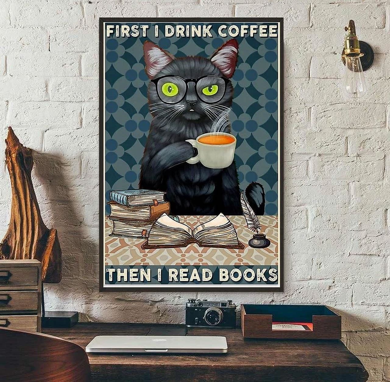 Kna Prints - Cat Librarian First I Drink The Coffee Then I Read Books ...