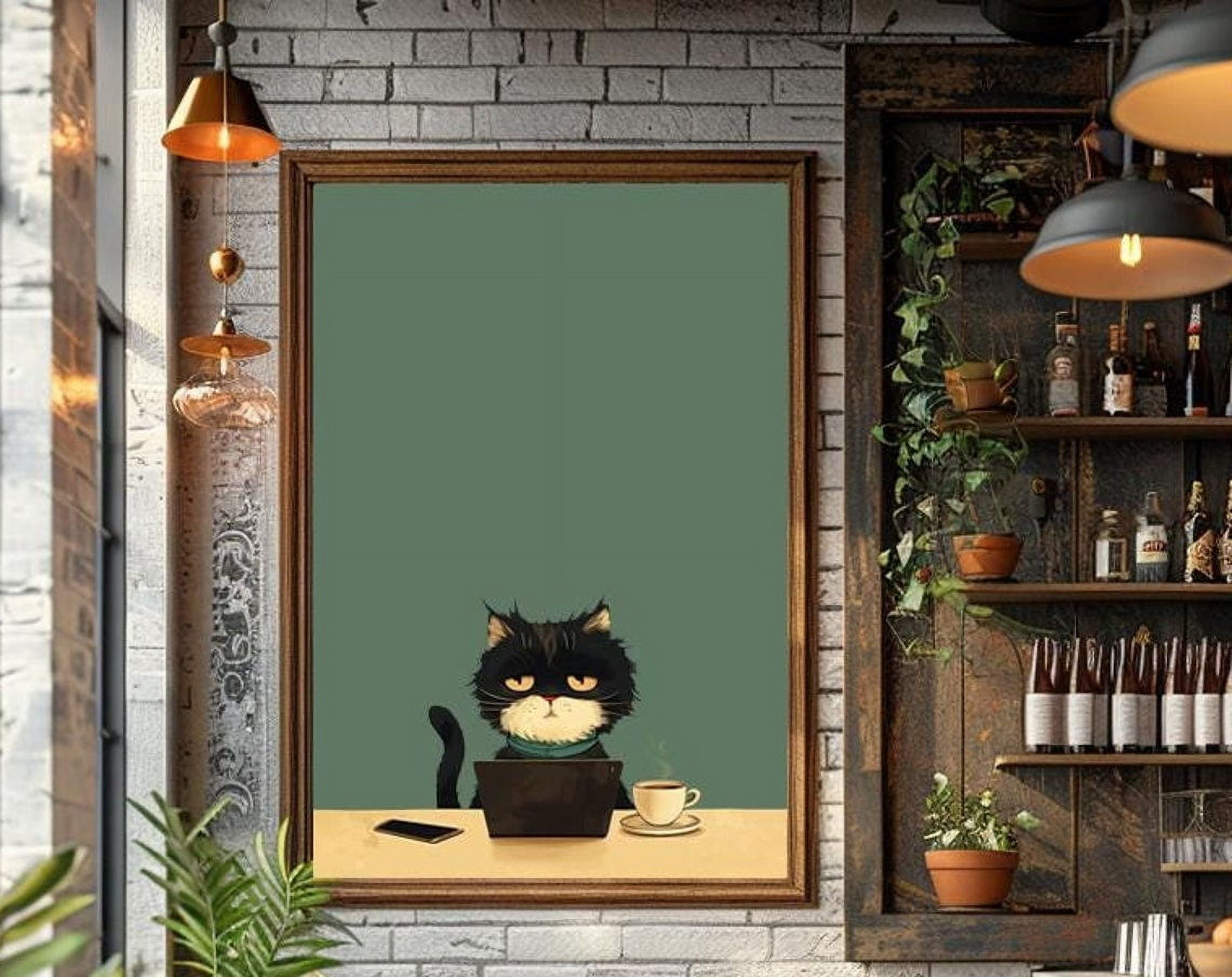 Kna Prints - Cat Office Art Print, Funny Black Cat Working At Desk ...