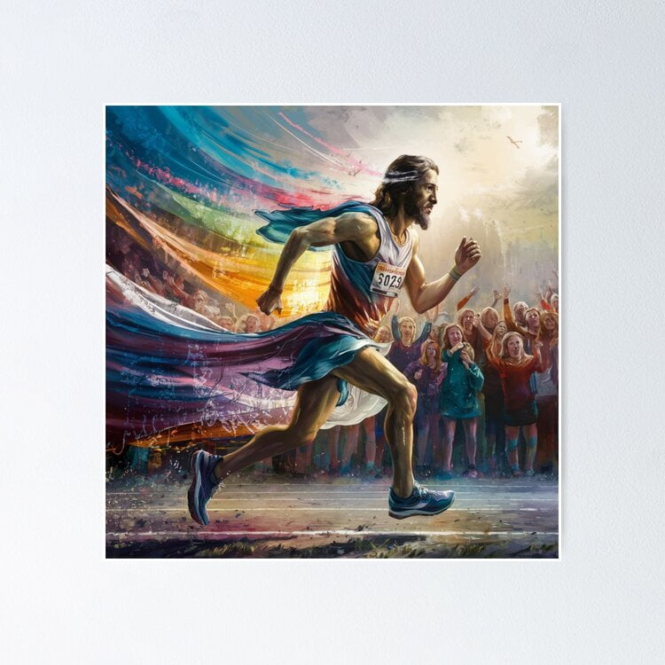 Kna Prints - Christian Athlete . Running Jesus Unny Poster Wall Art ...