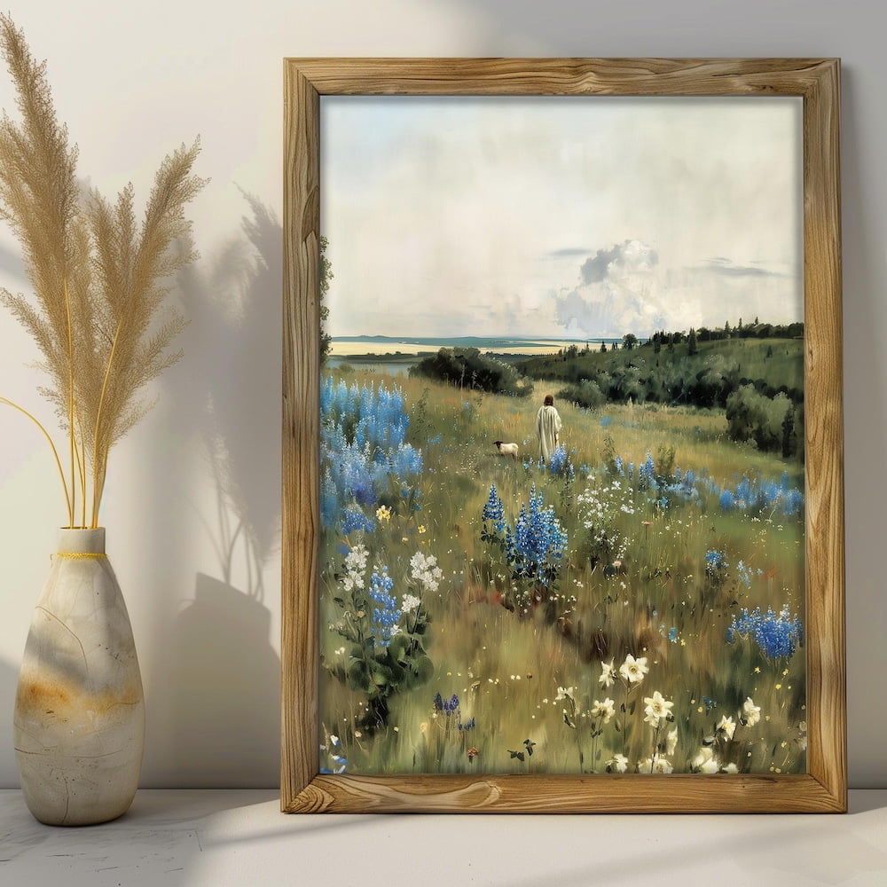 Kna Prints - Christian Rustic Wall Art Parable Of The Lost Sheep, Jesus ...