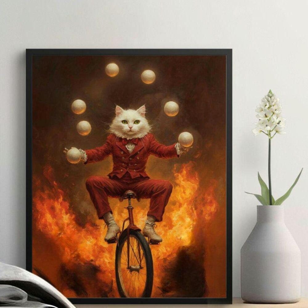 Kna Prints - Circus Cat Poster, Cat Juggling Poster, Cat On Unicycle ...