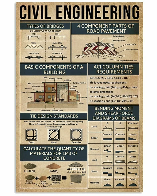 Kna Prints - Civil Engineering Knowledge Poster, Great Wall Decor ...
