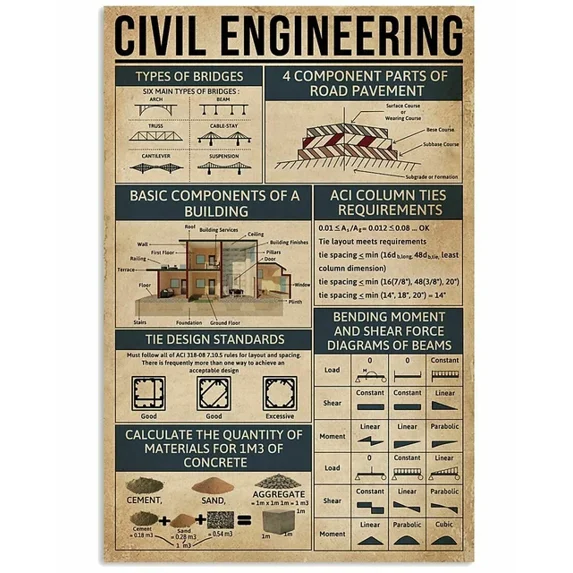 Kna Prints - Civil Engineering Knowledge Poster, Great Wall Decor ...