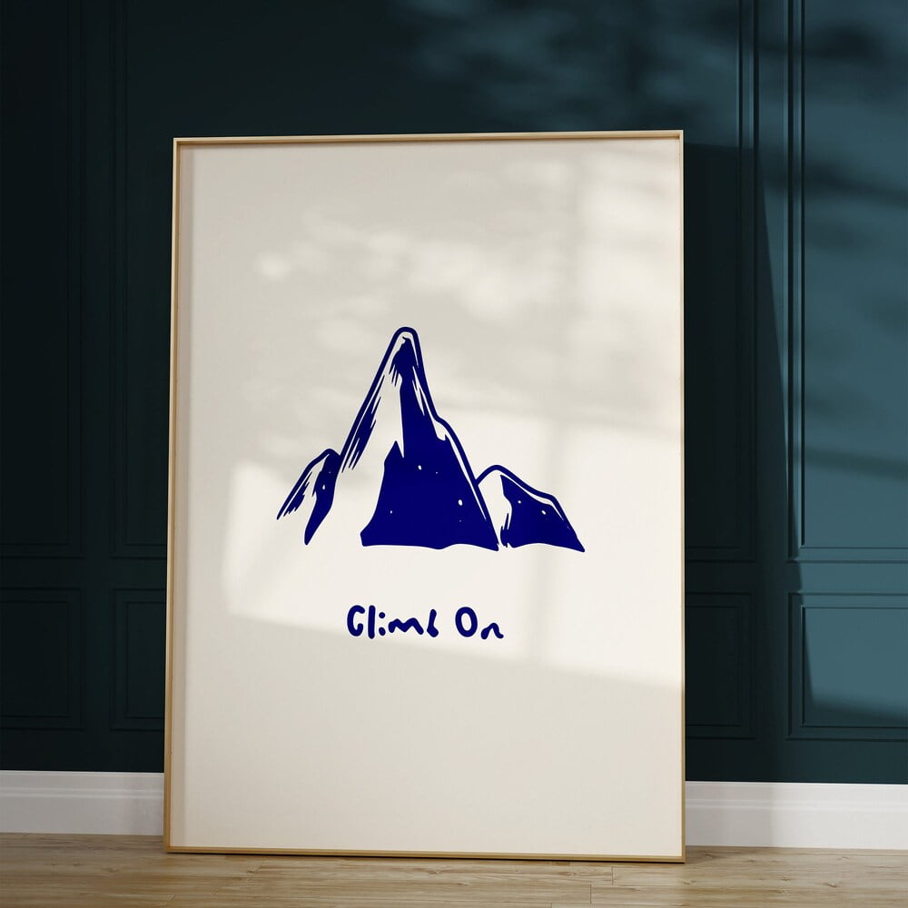 Kna Prints - Climb On Print Minimalist Mountain Poster Retro Blue Wall ...