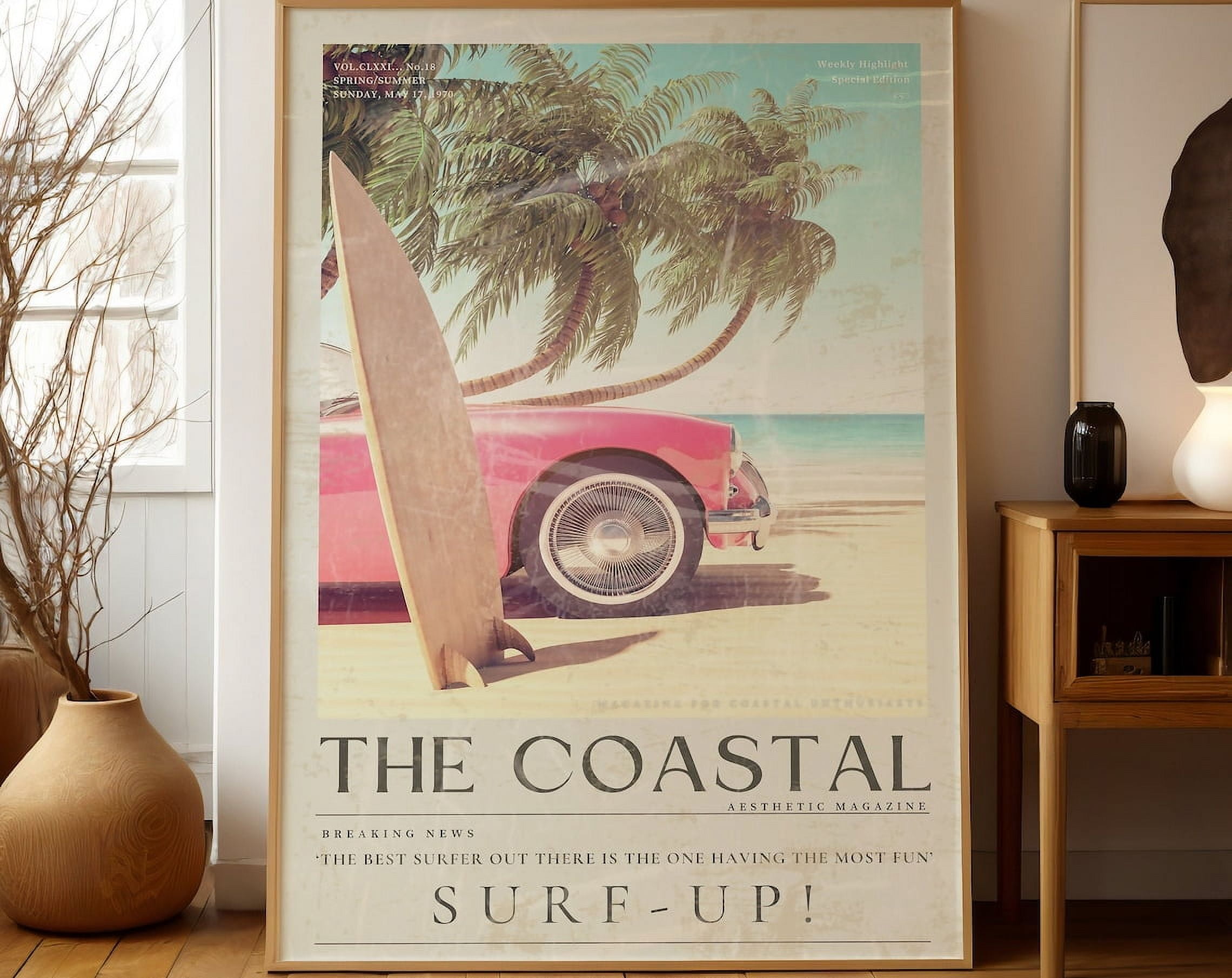 Kna Prints - Coastal Cowgirl Surf Up Print, Vintage Newspaper Surfer 70 ...