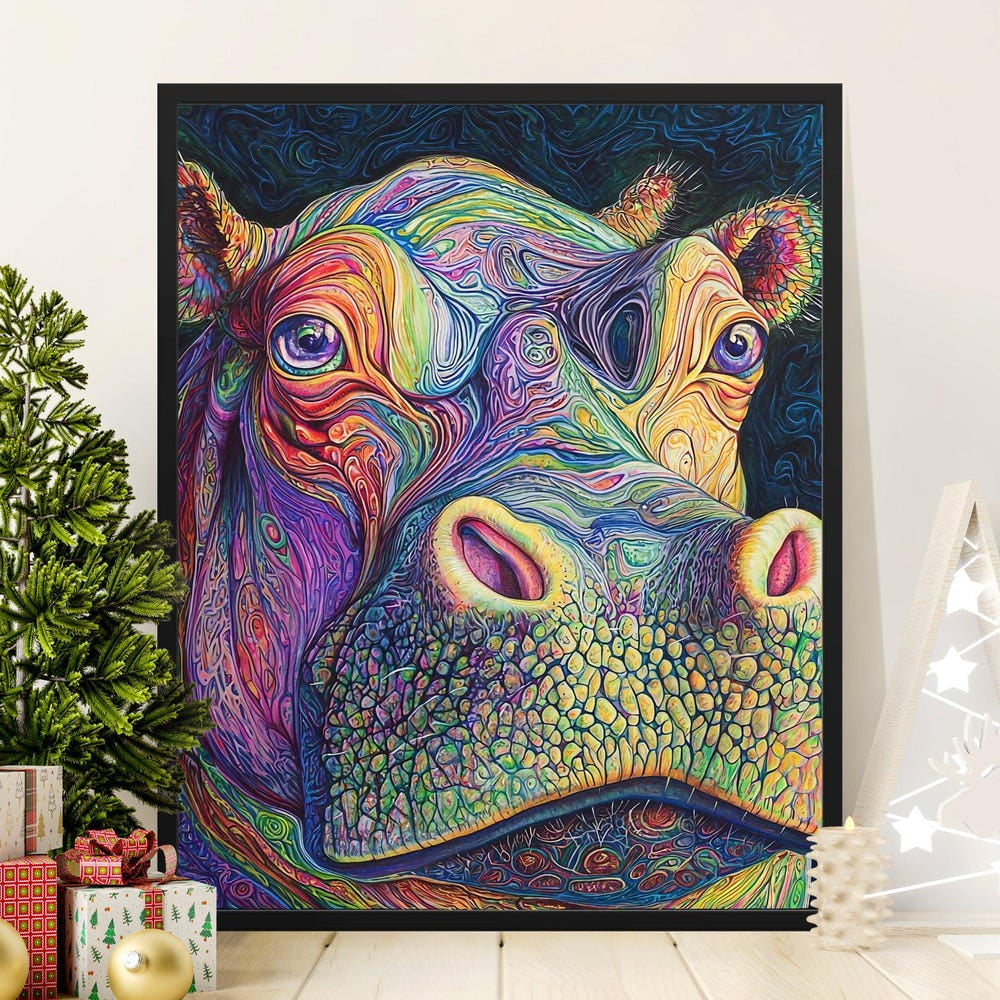 Kna Prints - Colorful Abstract Hippo Wall Art, Vibrant Animal Poster ...