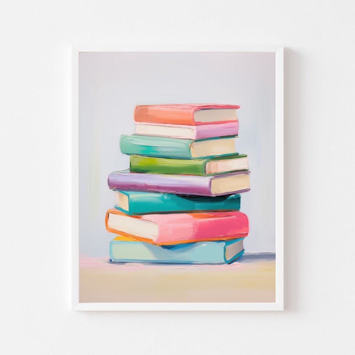 Kna Prints - Colorful Book Stack Painting Pastel Classroom Library Wall ...