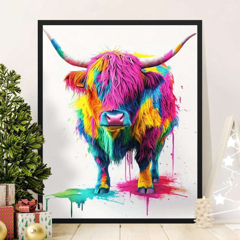 Kna Prints - Colorful Highland Cow Poster, Vibrant Animal Poster Print ...