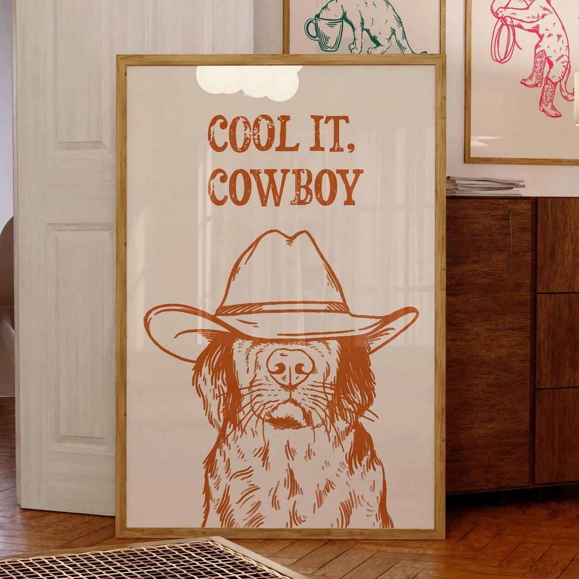 Kna Prints - Cool It Cowboy Art Print Orange Retro Print Vintage Art ...