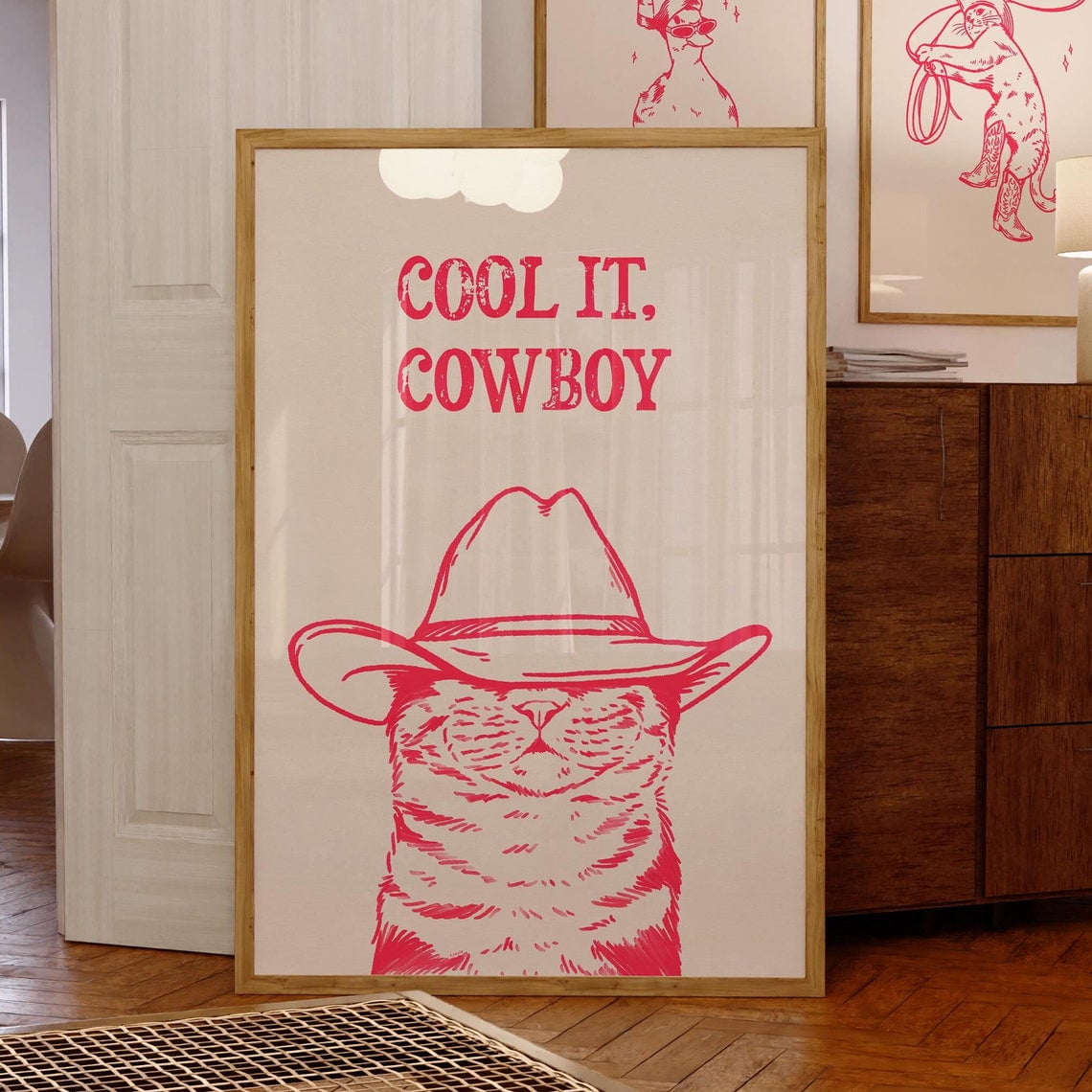 Kna Prints - Cool It Cowboy Cat Art Print Retro Cat Print Vintage Cat ...