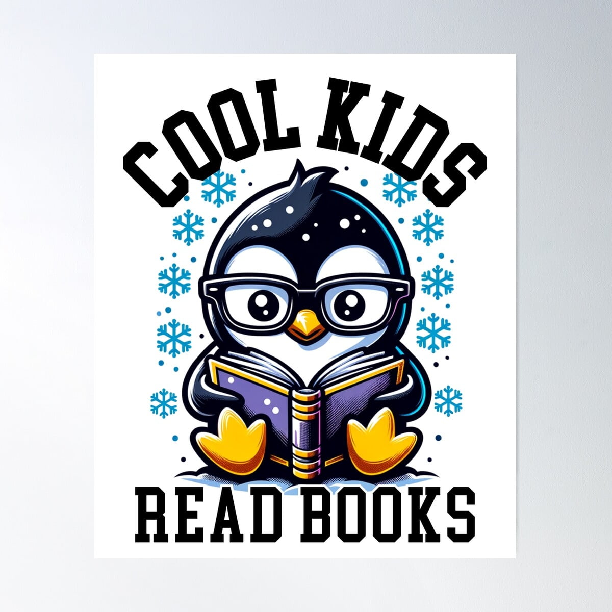 Kna Prints - Cool Kids Read Books - Cute Cartoon Penguin UNFRAMED-16x24 ...