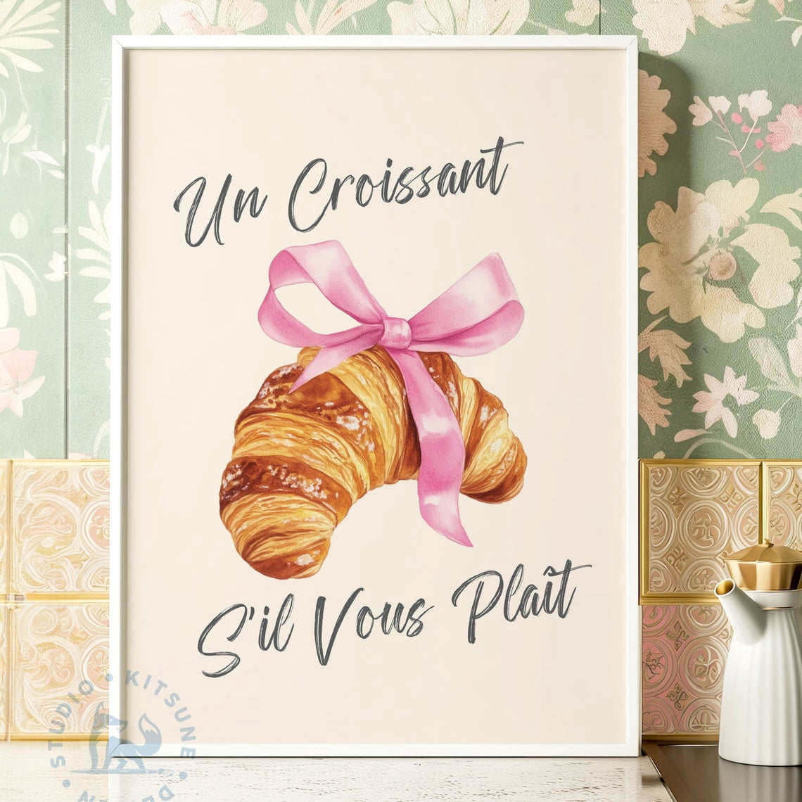 Kna Prints - Coquette Pink Bow Croissant Digital Print, Trendy Art ...
