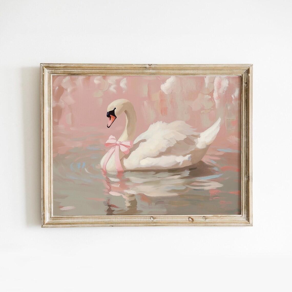 Kna Prints - Coquette Swan In Lake Wall Art, Trendy Pink Spring Poster ...