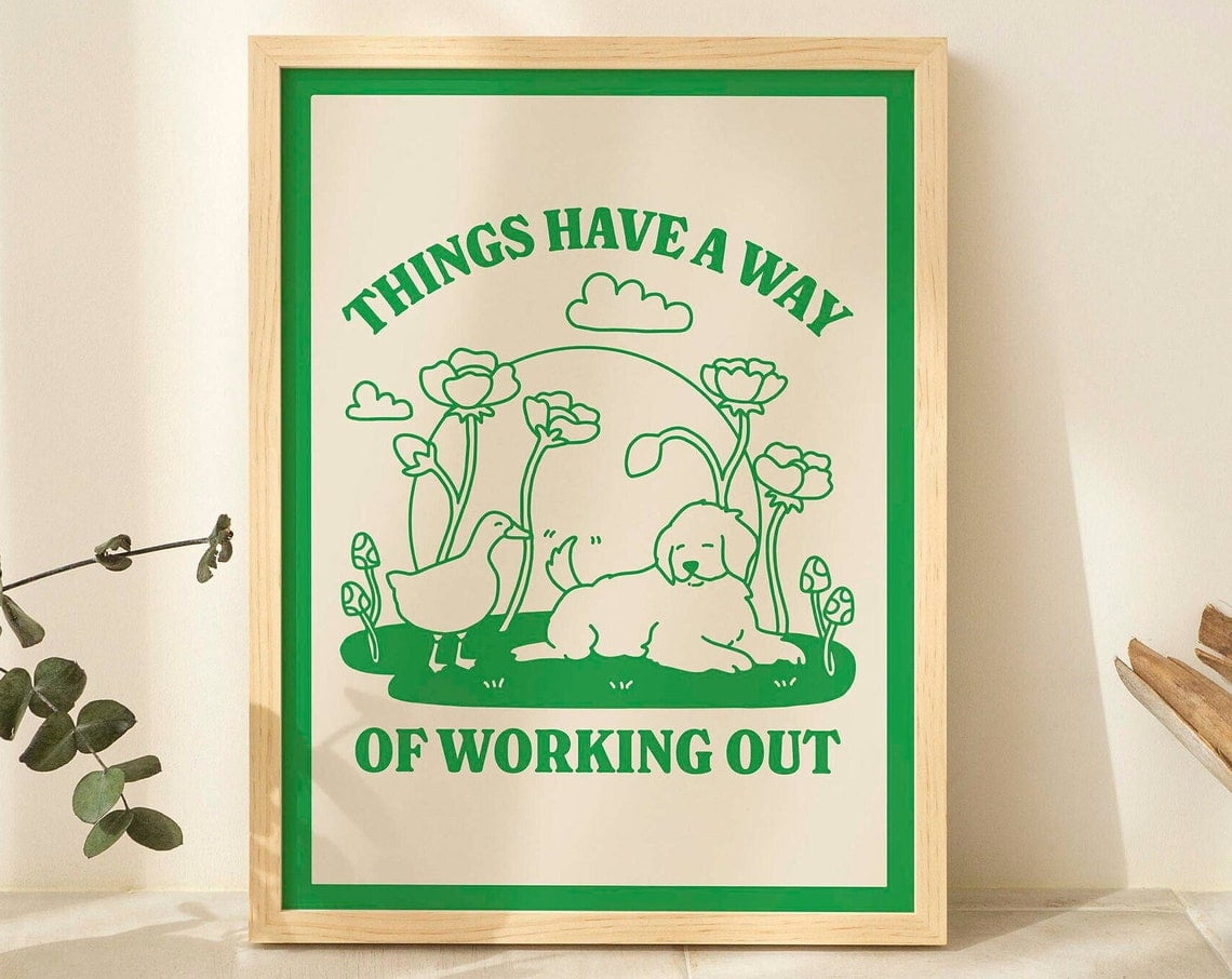 Kna Prints - Cottagecore Dog And Goose Home Print, Retro Positivity ...