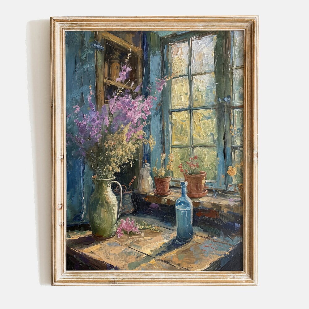 Kna Prints - Country Kitchen Table Painting, Vase By The Window ...