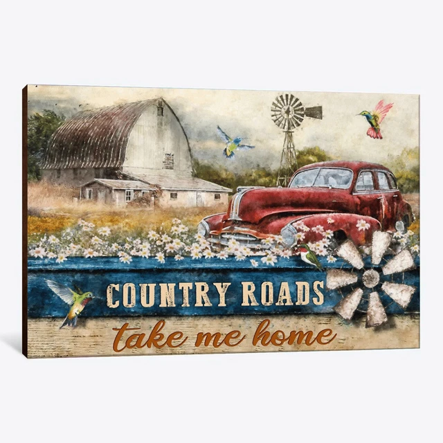 Kna Prints - Country Roads Take Me Home Hummingbird Old Car Large Art ...