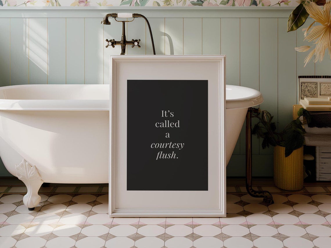 Kna Prints - Courtesy Flush Funny Bathroom Art Print Bathroom Wall ...